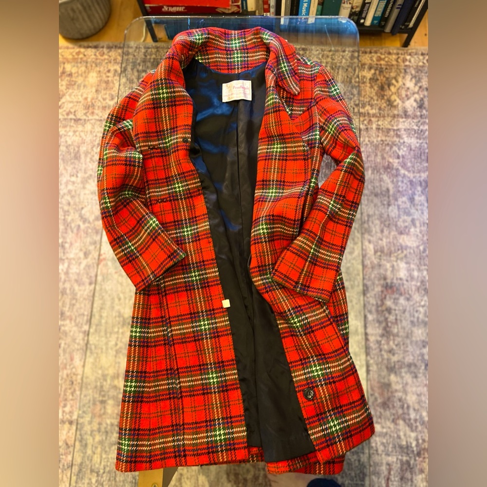 1950s Pendleton Bright Red Tartan Plaid Coat Size 15-… - Gem